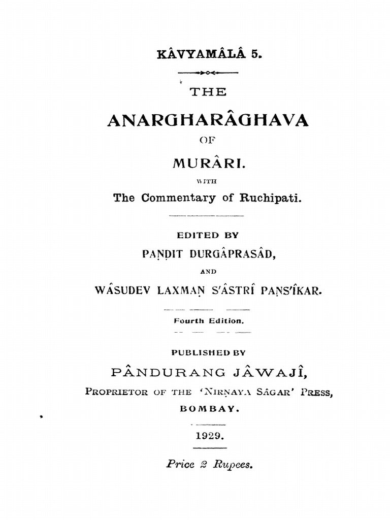 Anargha Raghava Nirnay Sagar Press Edition | PDF
