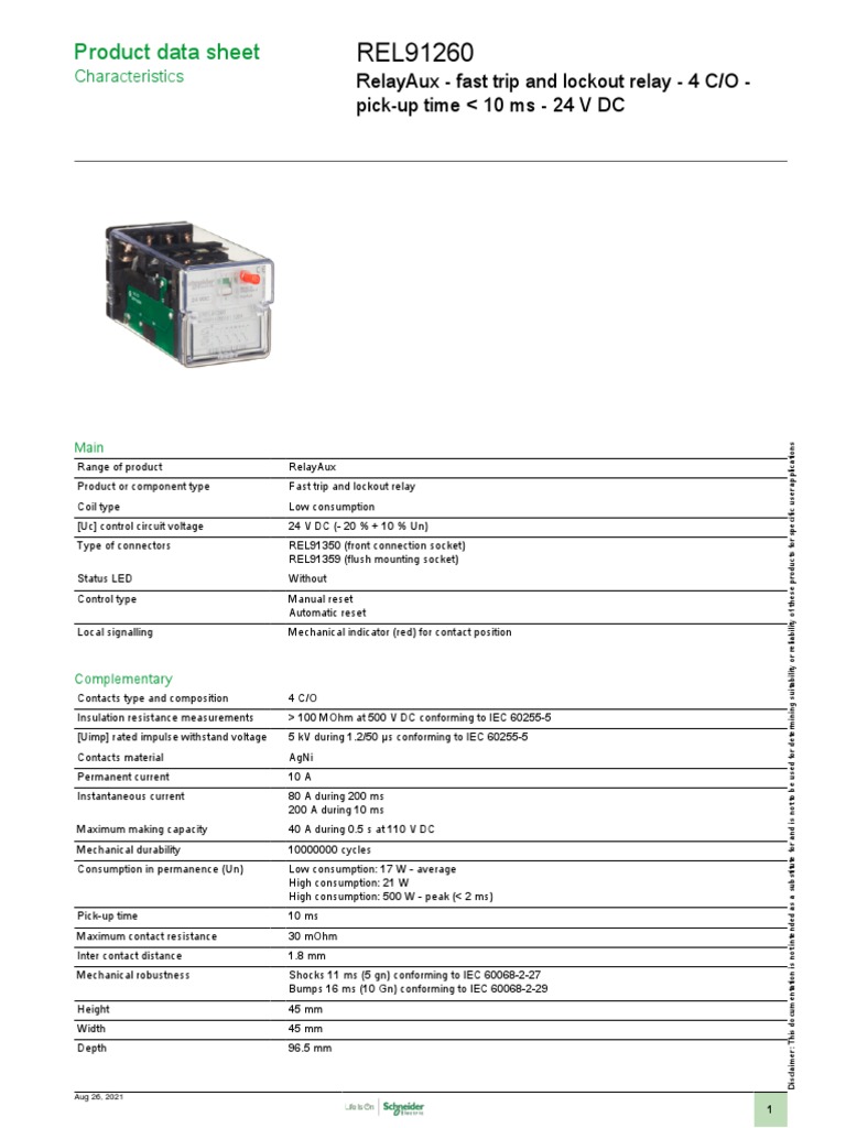Product Data Sheet: Relayaux - Fast Trip and Lockout Relay - 4 C/O ...