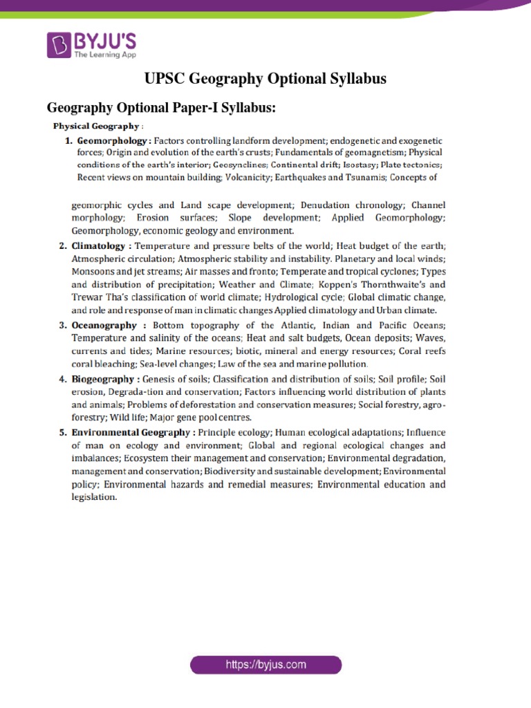 UPSC Geography Optional Syllabus | PDF