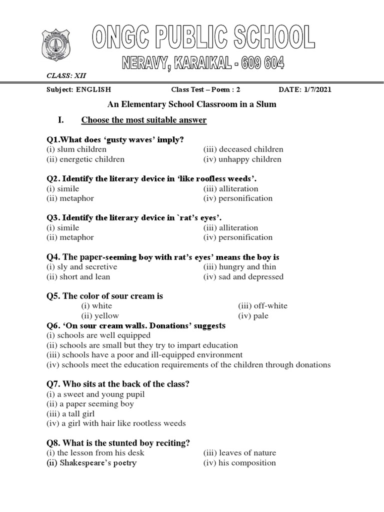 An Elementary School Classroom - Test | PDF | General Fiction