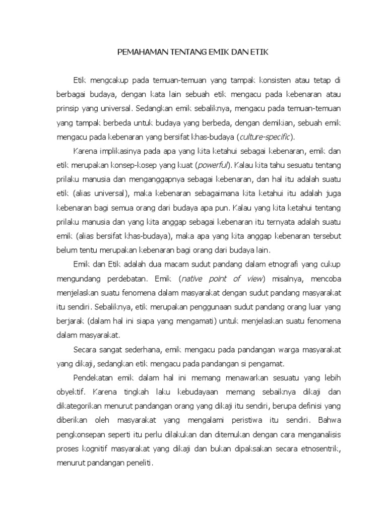 Contoh Emik Dan Etik | PDF | Filsafat | Sejarah