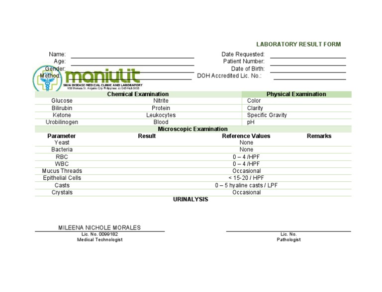 Urinalysis Chemical Examination Report | PDF
