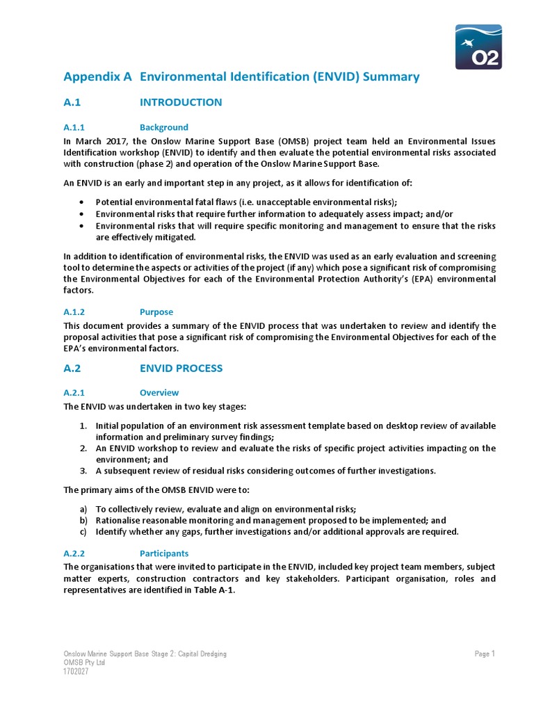 Appendix A Environmental Identification (ENVID) Summary | PDF | Risk ...