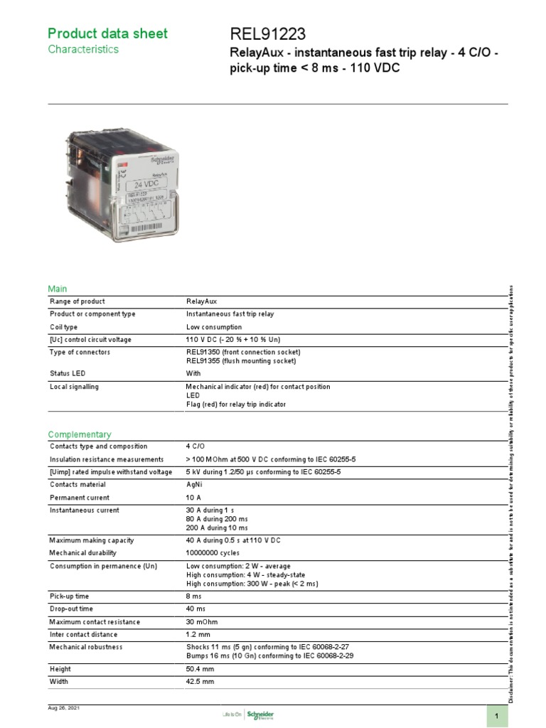 Product Data Sheet: Relayaux - Instantaneous Fast Trip Relay - 4 C/O ...