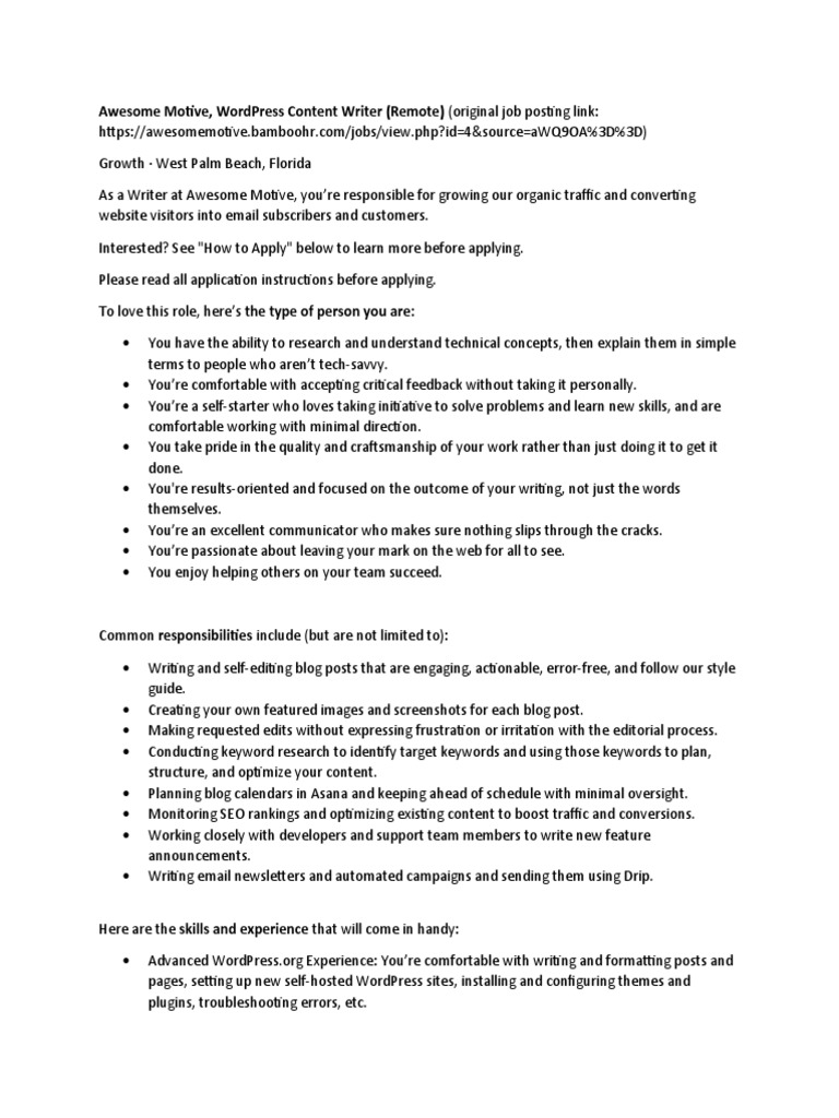 Remote Content Writer Sample Job Posting | PDF | Search Engine ...
