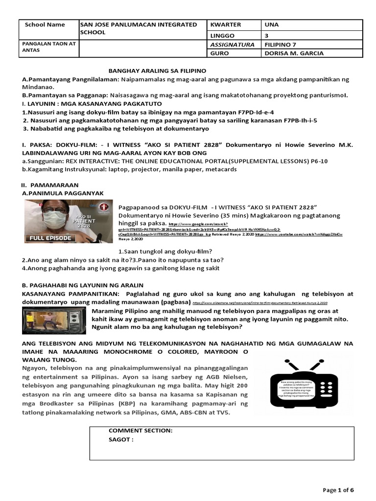 Filipino 7 DLP Week 2 Dokyu Film 6 | PDF