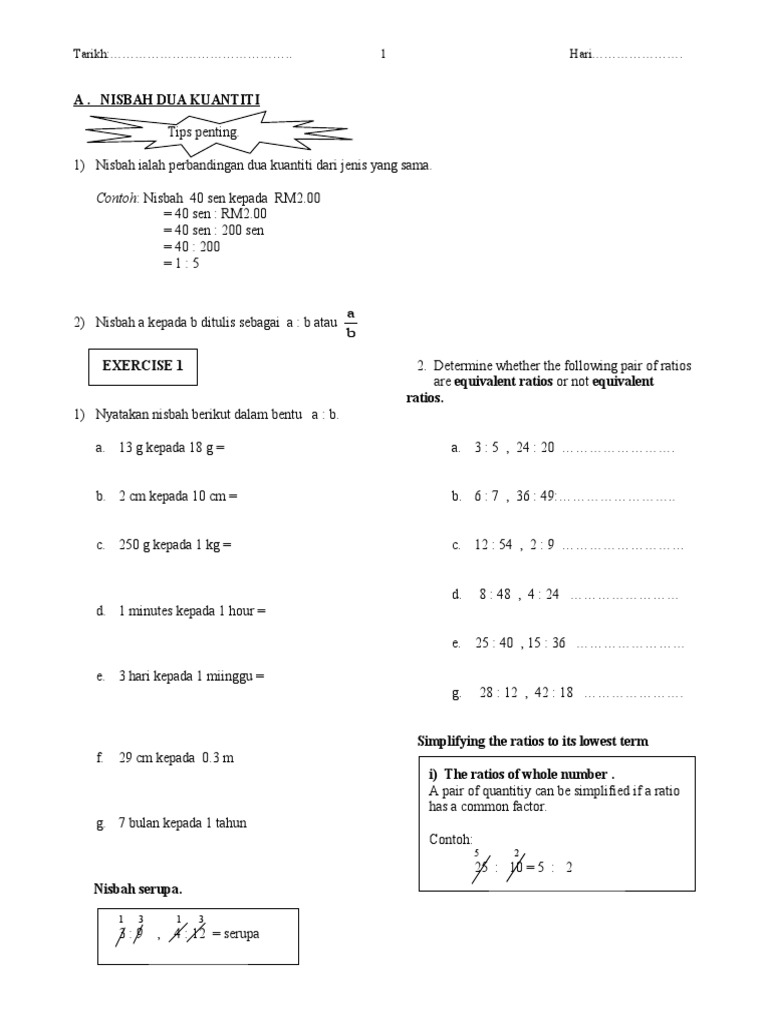 Contoh: Nisbah 40 Sen Kepada RM2.00: A - Nisbah Dua Kuantiti | PDF ...