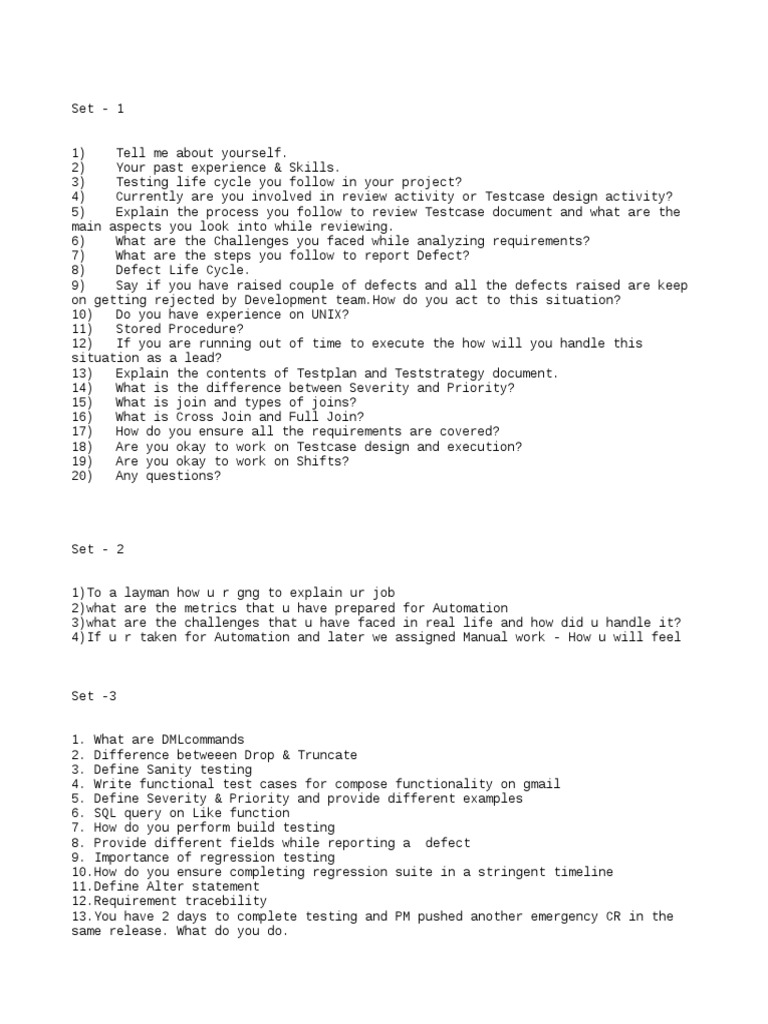 Interview Questions - Manual and DB Testing | PDF | Systems Engineering ...