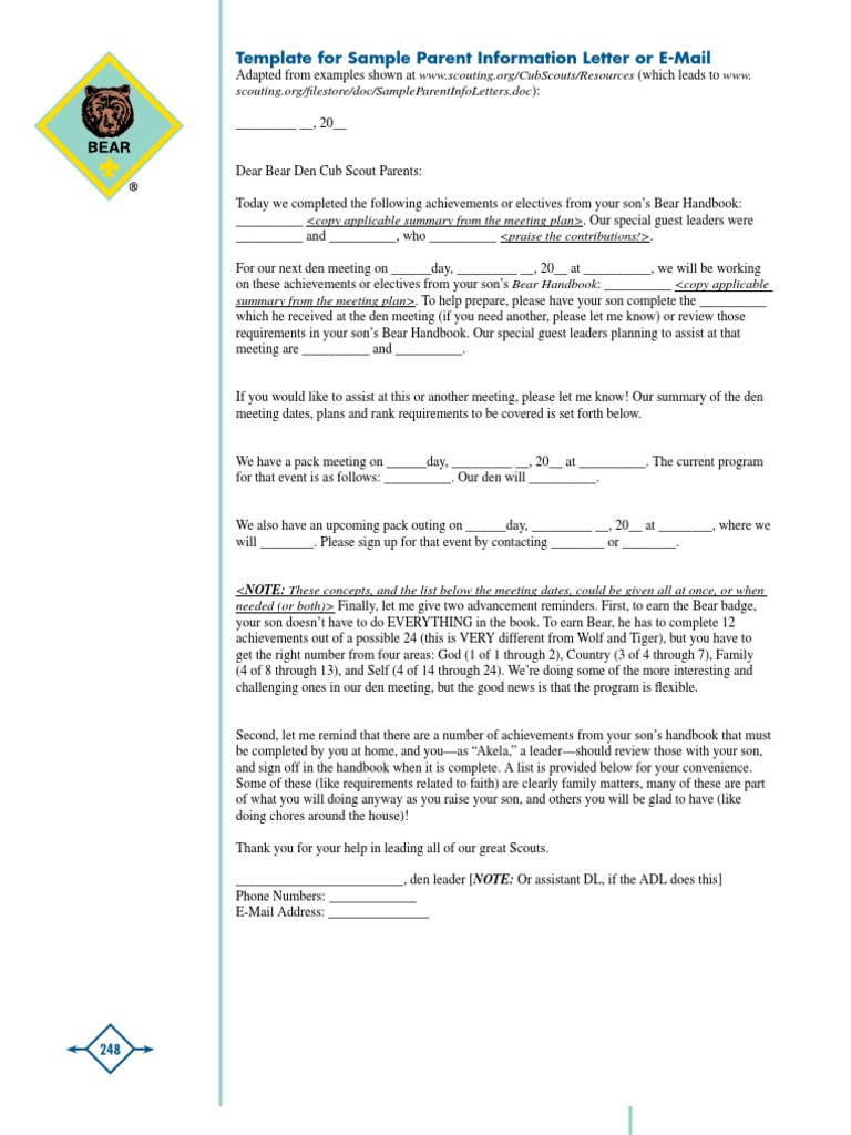 Template For Sample Parent Information Letter or E-Mail | PDF