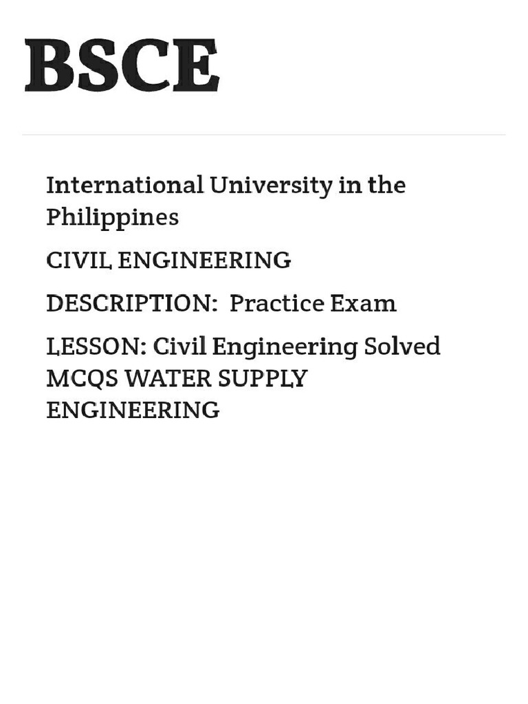 Practice Exam Civil Engineering Water Supply Engineering | PDF
