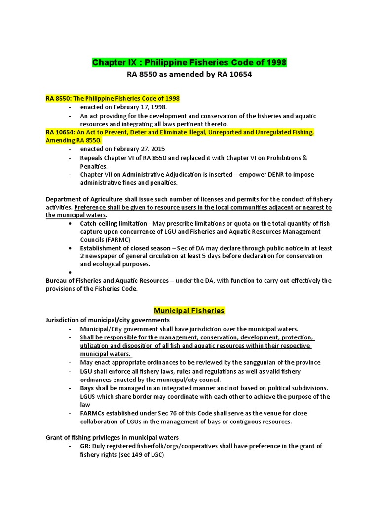 Chapter IX: Philippine Fisheries Code of 1998 RA 8550 As Amended by RA ...