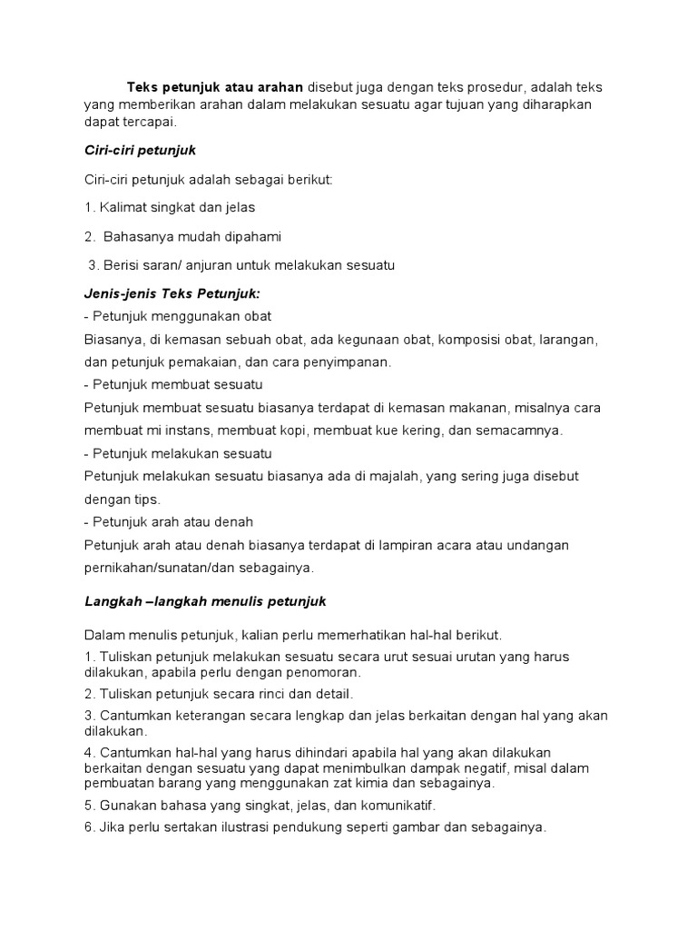 Teks Petunjuk Atau Arahan Disebut Juga Dengan Teks Prosedur | PDF