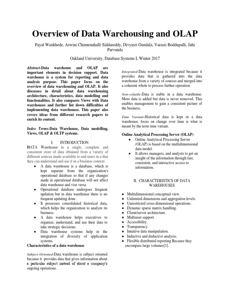 Overview of Data Warehousing and OLAP | PDF | Data Warehouse | Databases