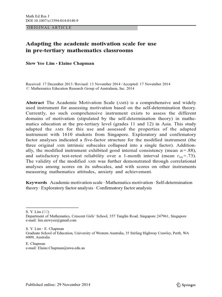 Adapting The Academic Motivation Scale For Use in Pre-Tertiary ...