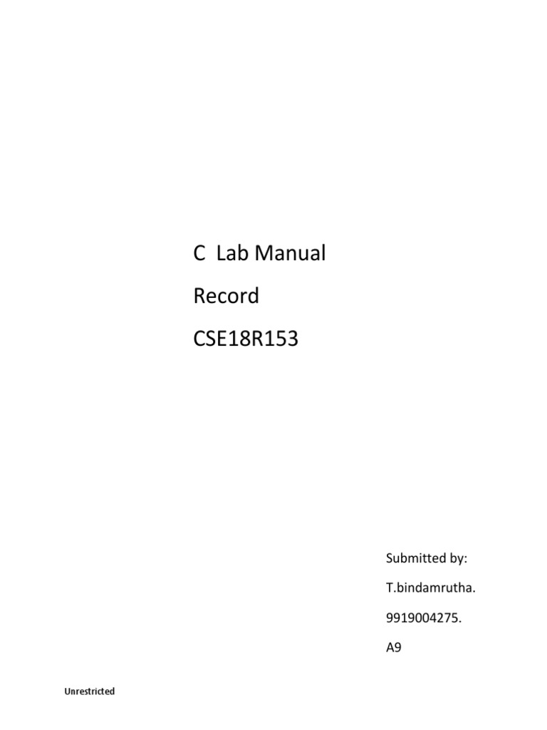 C Lab Manual Record CSE18R153: Submitted By: T.bindamrutha. 9919004275 ...