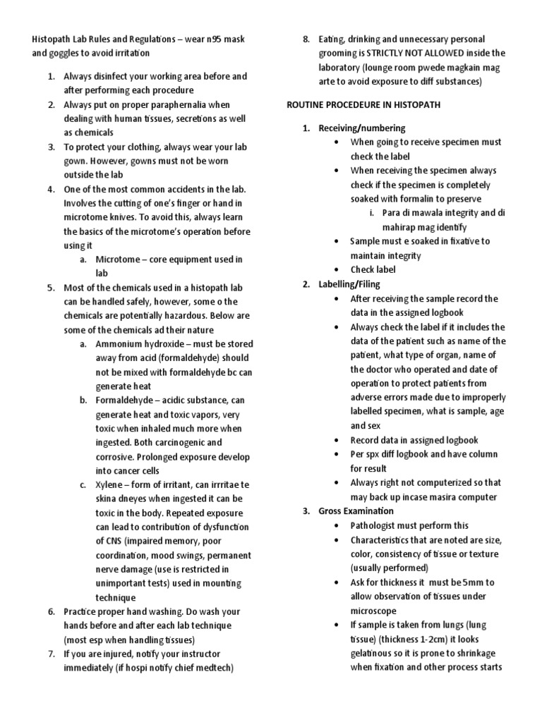 Histopathology Lab Safety Guidelines | PDF | Fixation (Histology ...