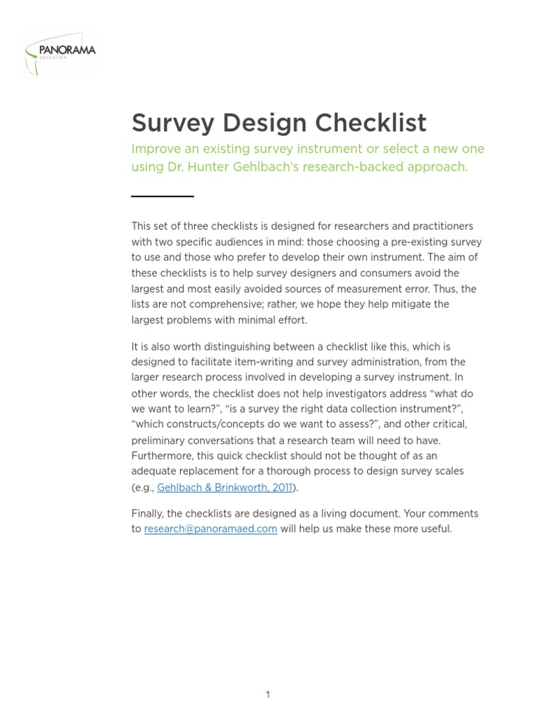 Survey Design Checklist | PDF | Psychology | Survey Methodology