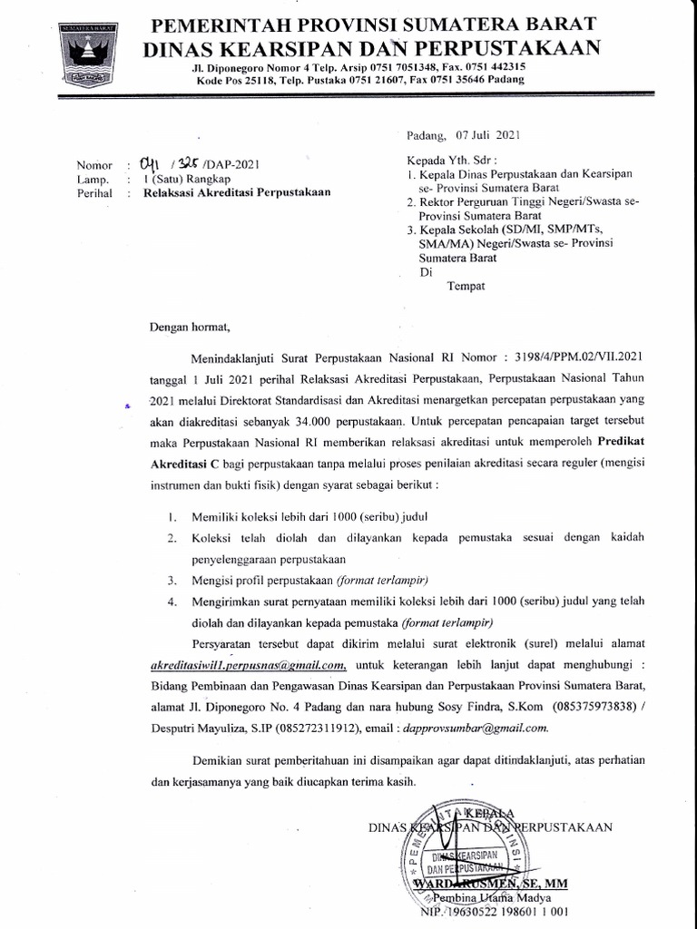 Surat Relaksasi Akreditasi | PDF