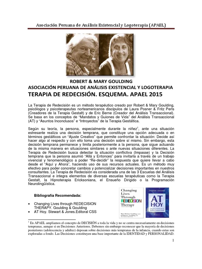 Terapia de Redecisión y Trabajo Con Mandatos y Permisos Esquema Apael ...
