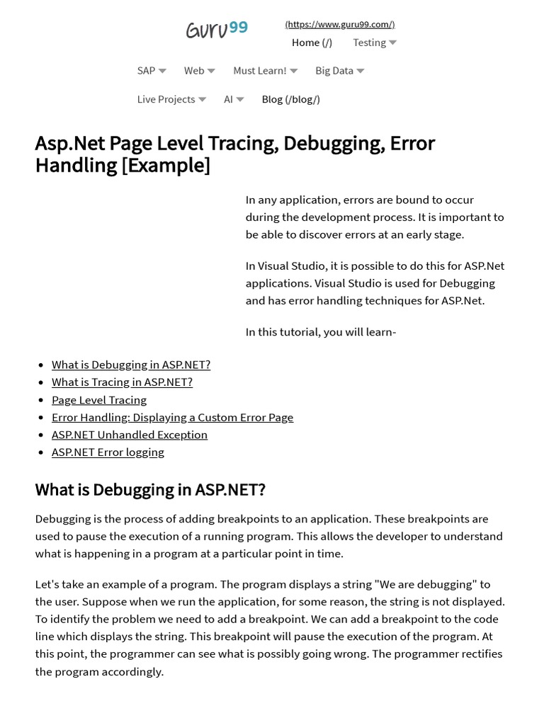 Page Level Tracing, Debugging, Error Handling (Example) | PDF | Microsoft Visual Studio | Active ...