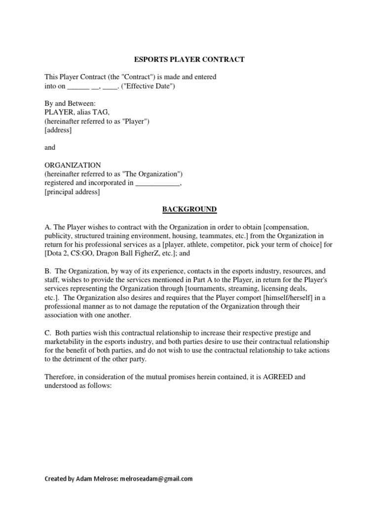 Esports Player Contract | PDF | Common Law | Business Law