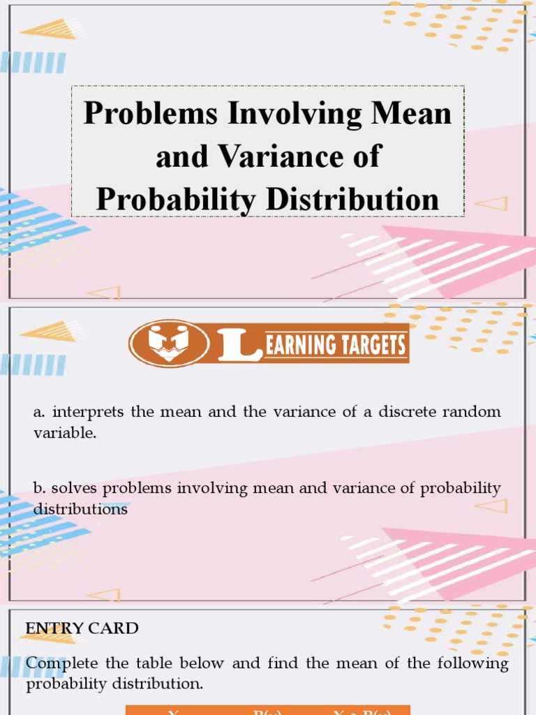 Problem Solving Involving Mean and Variance | PDF | Mean | Probability Distribution