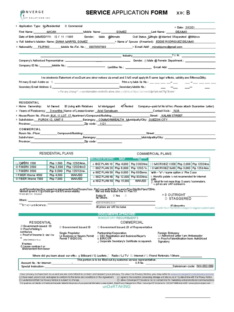 Service Application Form | PDF