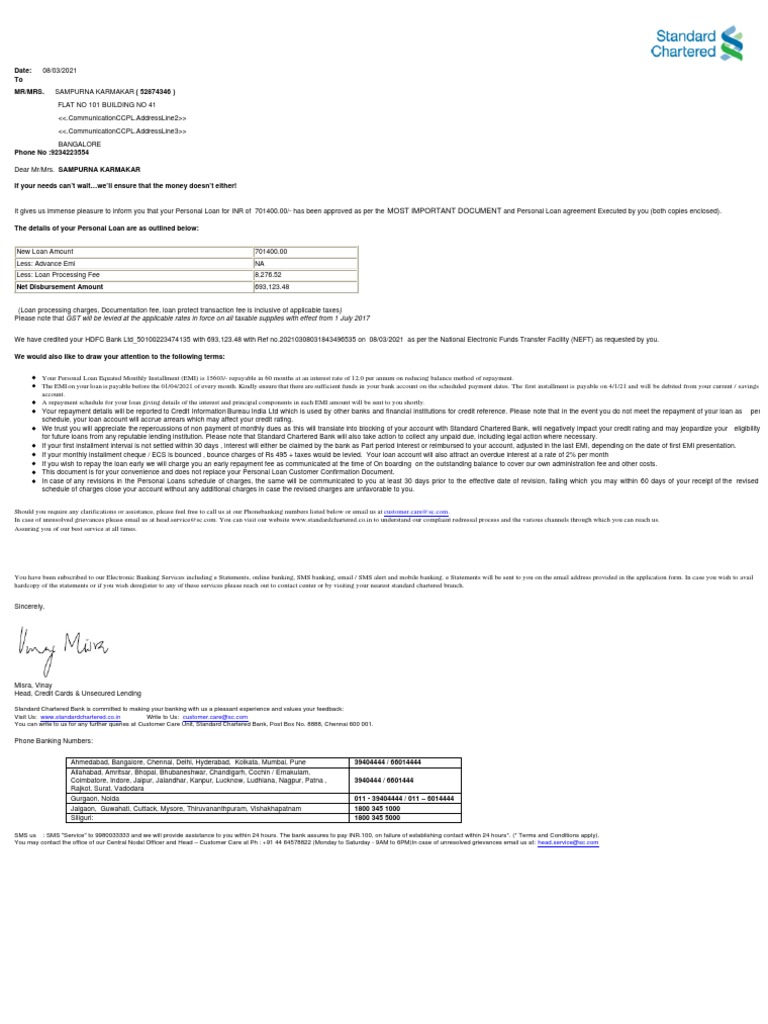 PL WelcomeLetter Unlocked | PDF | Loans | Finance & Money Management