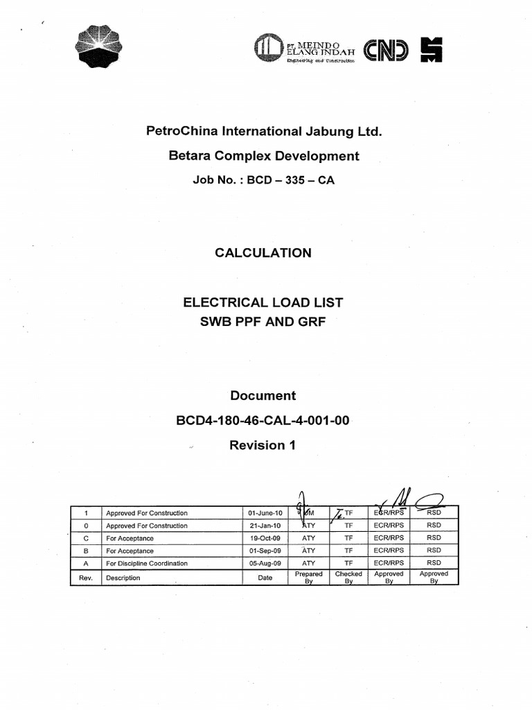 BCD4-180-46-CAL-4-001-00 - rev1-AFC Calculation - Electrical Load List ...