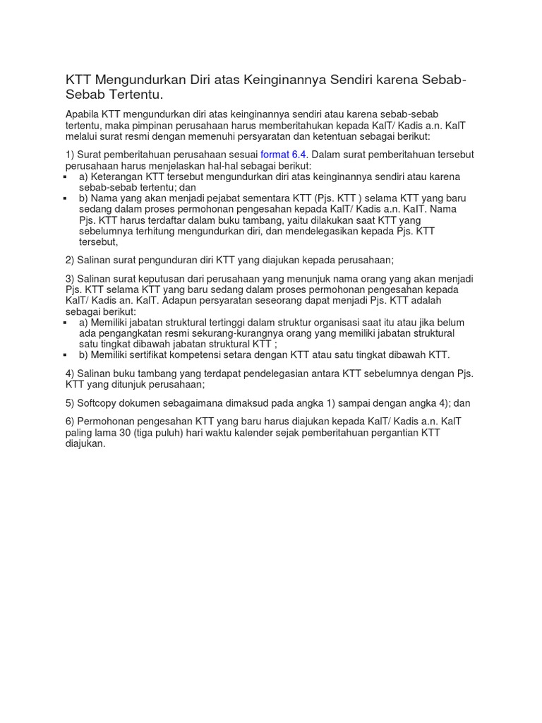 KTT Mengundurkan Diri Atas Keinginannya Sendiri Karena Sebab | PDF