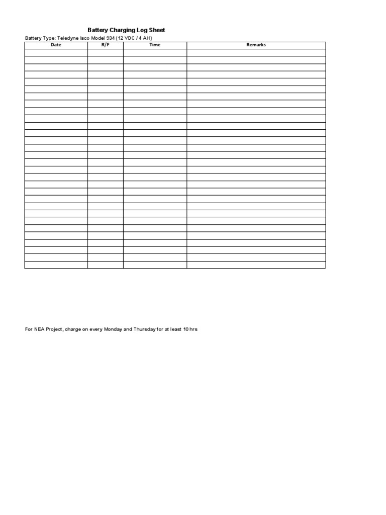 Battery Charging Log Sheet | PDF