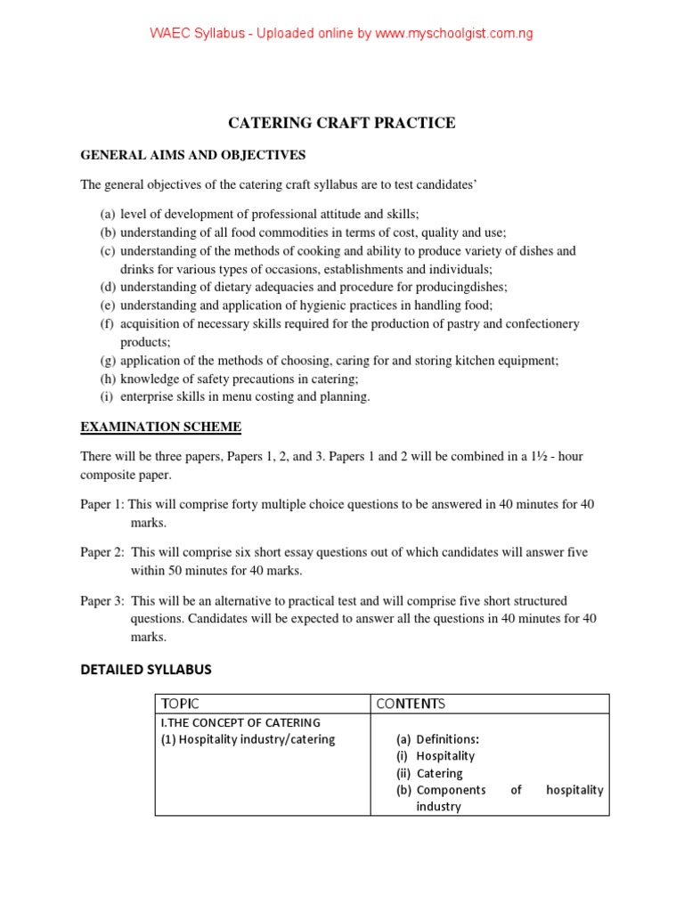 Catering Craft Practice: General Aims and Objectives | PDF | Foods | Menu