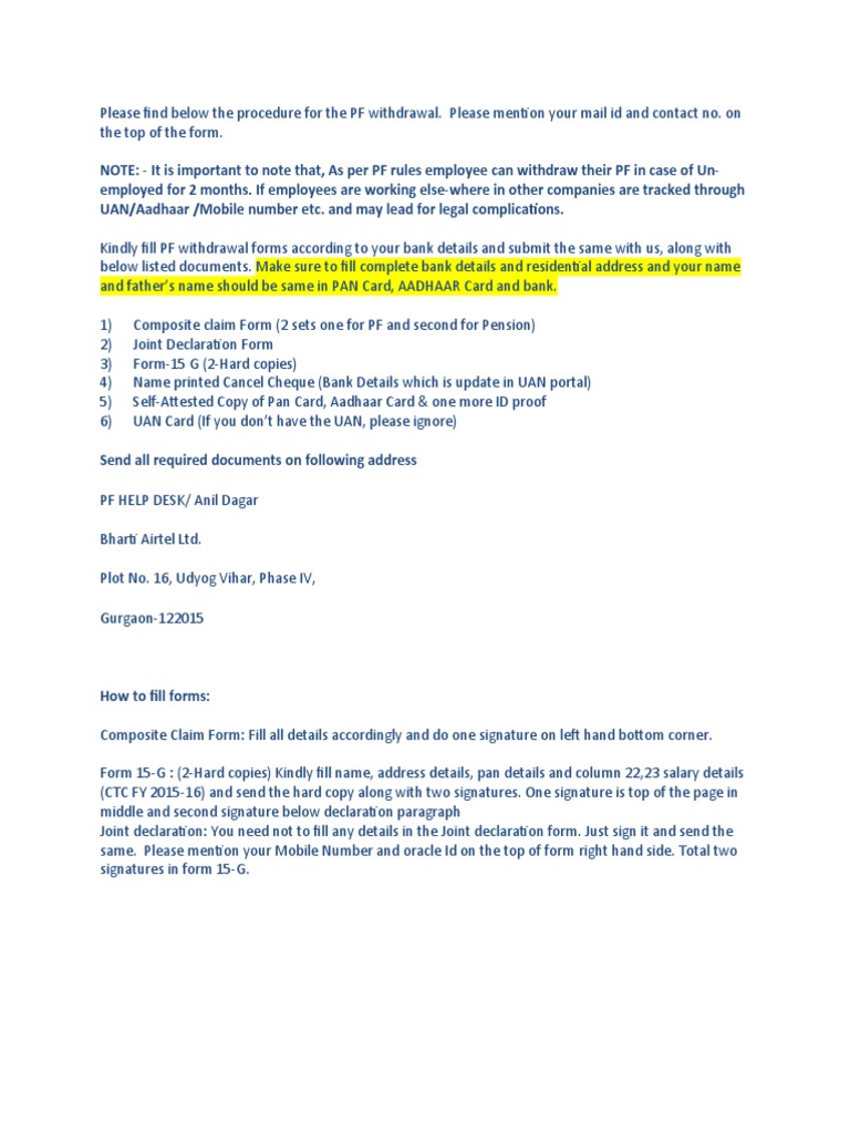 Steps For PF Withdrawal Process | PDF