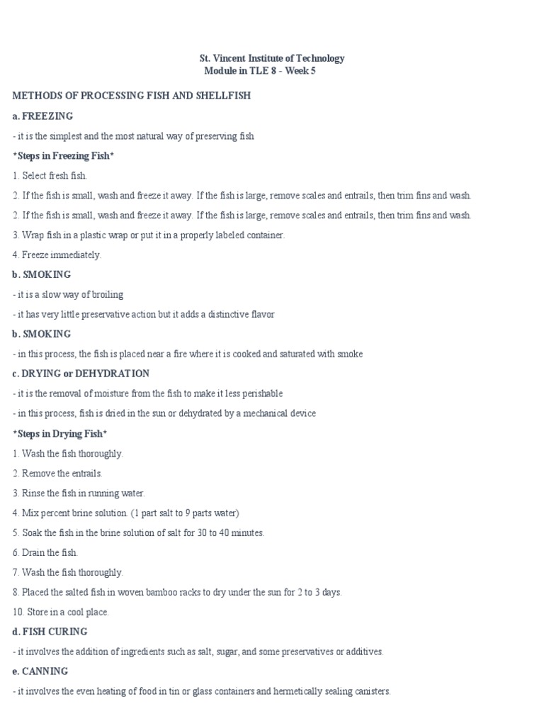 St. Vincent Institute of Technology Module in TLE 8 - Week 5 Methods of ...