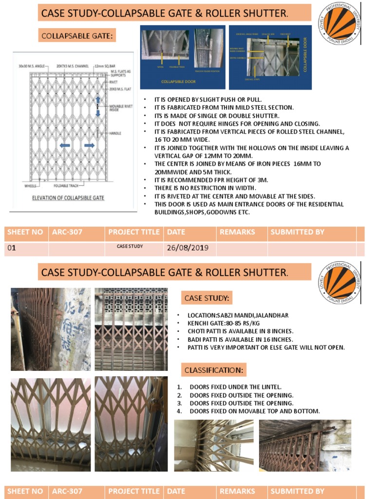 Case Study-Collapsable Gate & Roller Shutter | PDF | Door | Sheet Metal