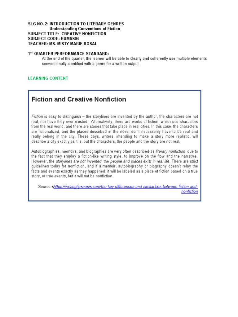 Lesson 2 Conventions of Fiction | PDF | Creative Nonfiction