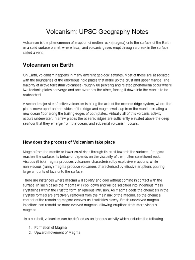 Volcanism: UPSC Geography Notes | PDF | Volcanism | Volcano