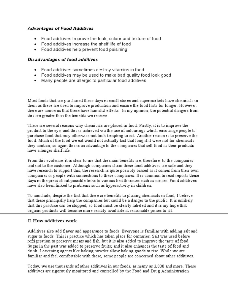 Advantages and Disadvantages of Food Additives | PDF | Foods | Food And ...