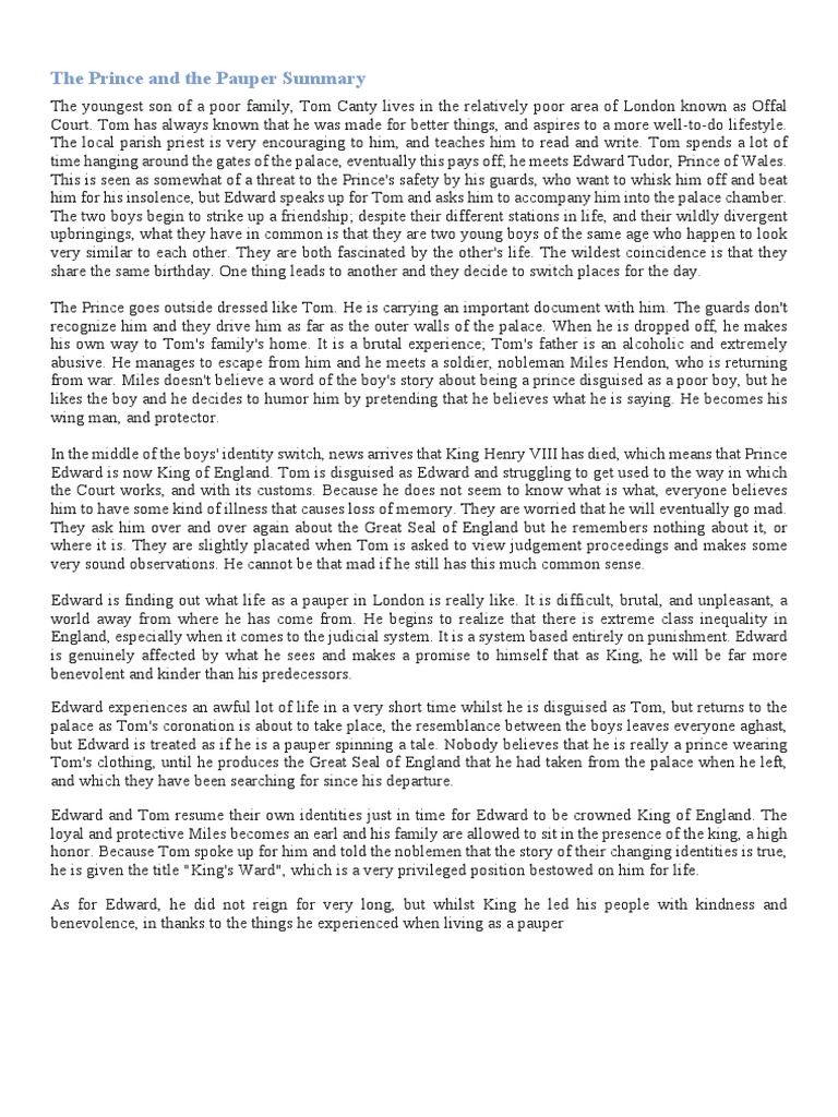 Summary | PDF | The Prince And The Pauper