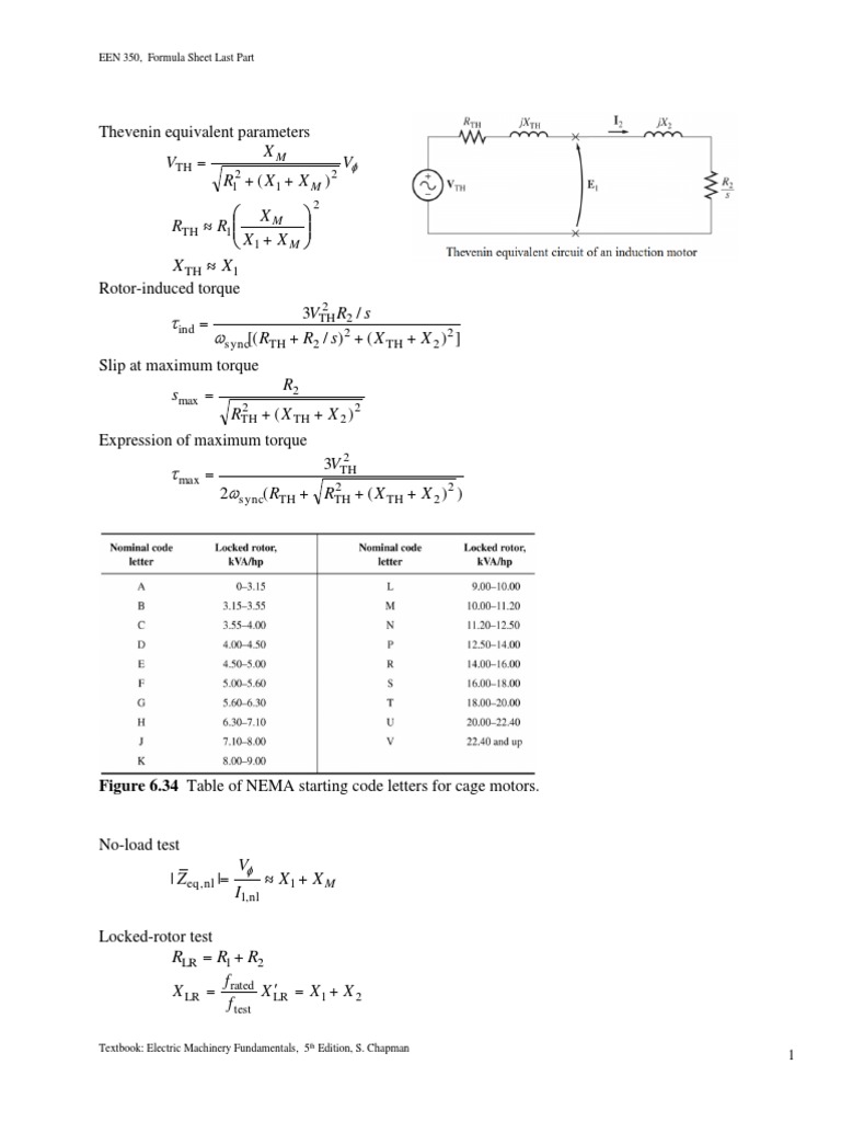 EEN 350 Spring 2019 Formula Sheet Last Part | PDF | Electric Motor ...