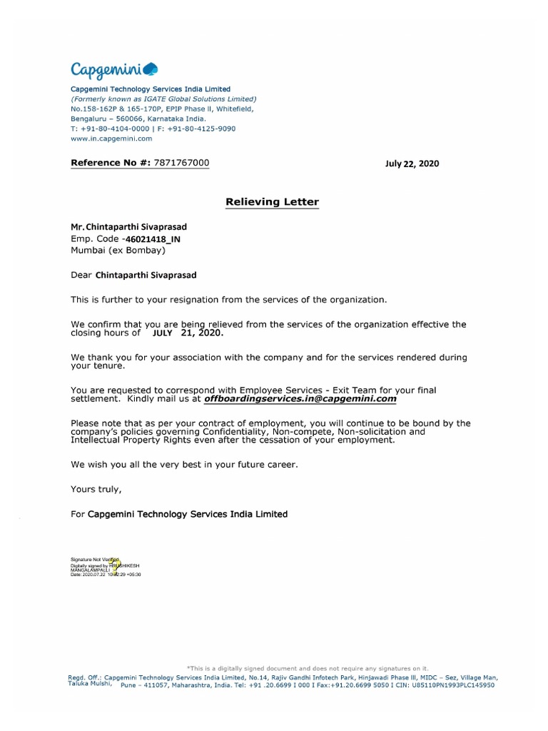 Relieving Letter | PDF