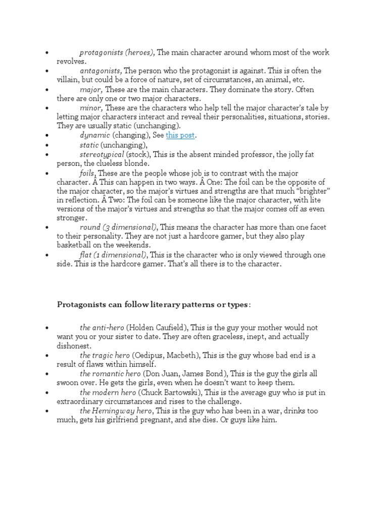 This Post: Protagonists Can Follow Literary Patterns or Types | PDF