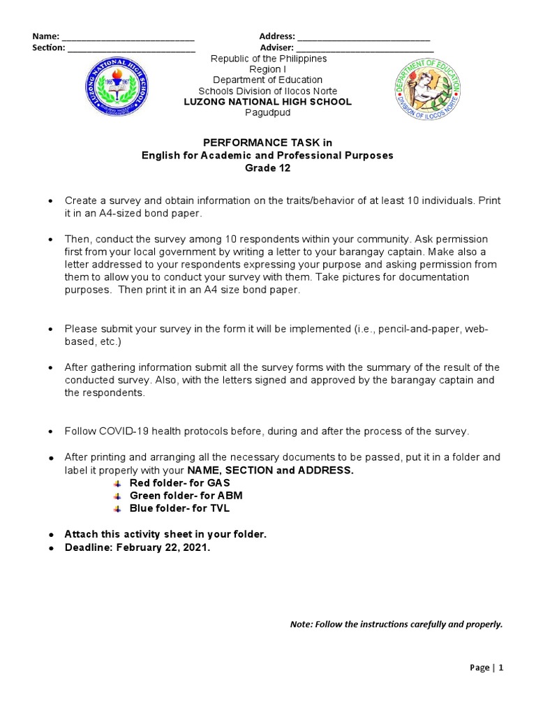 Performance Task in English For Academic and Professional Purposes Grade 12 | Download Free PDF ...
