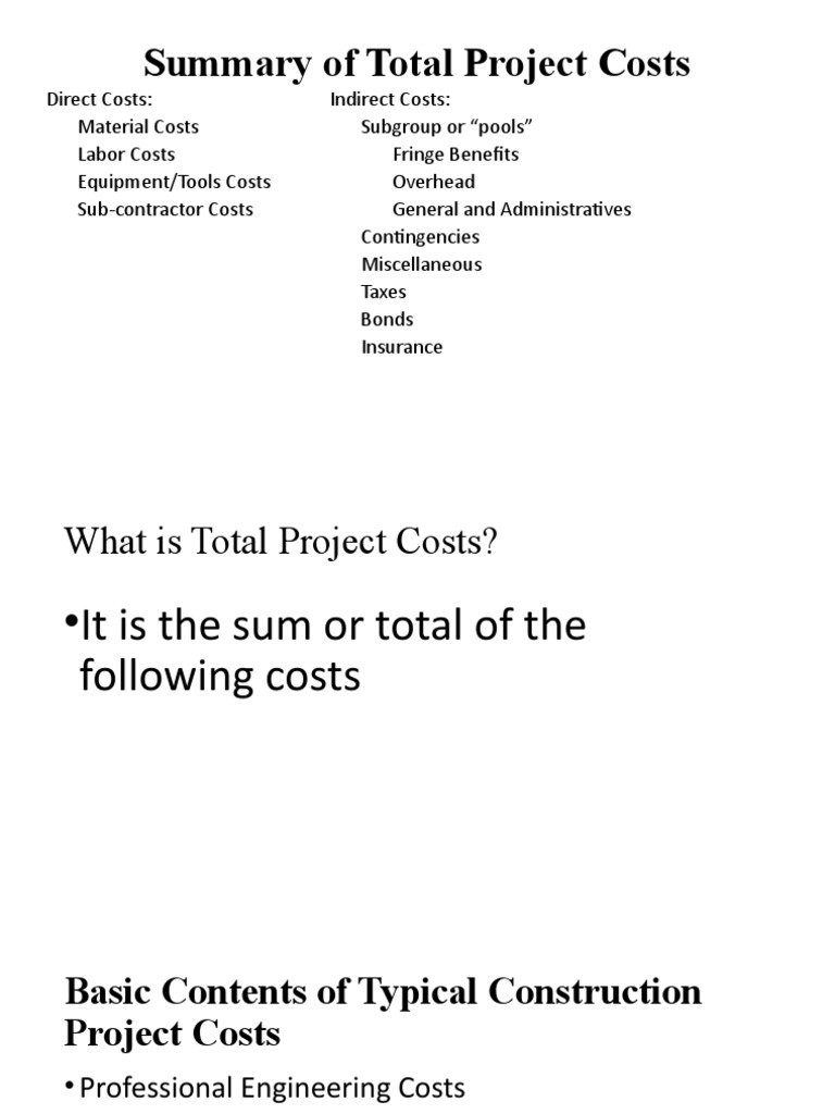 05 00 Summary of Total Project Costs | PDF | Surety | Employment