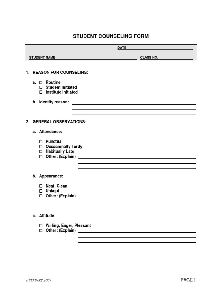 Student Counseling Form Template | PDF | Career & Growth