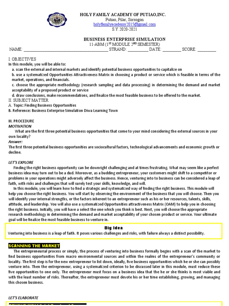 Business Enterprise Simulation Module | PDF | Entrepreneurship | Smartphone