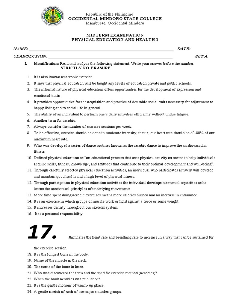 Physical Education 1 Midterm Exam | PDF | Physical Fitness | Physical ...