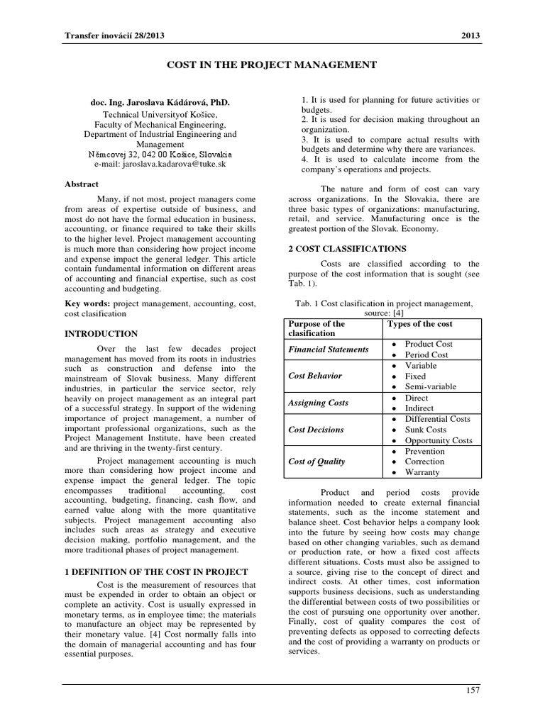 Project Management Cost Classifications | PDF | Opportunity Cost | Cost