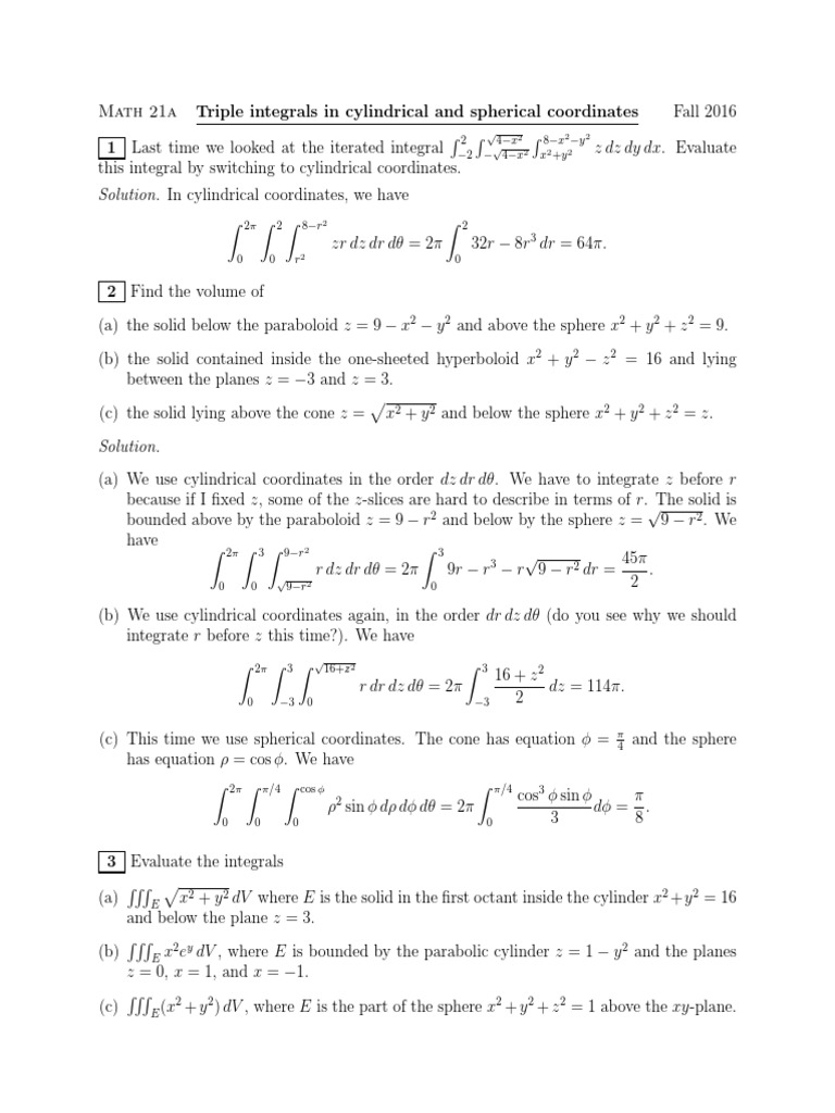 23 - Triple Integrals in Cylindrical and Spherical Coordinates ...