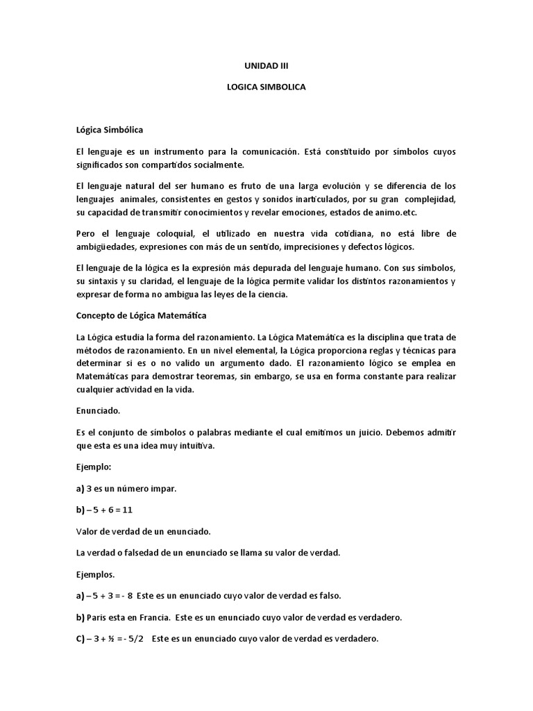 Logica Simbolica | PDF | Proposición | Lógica matemática